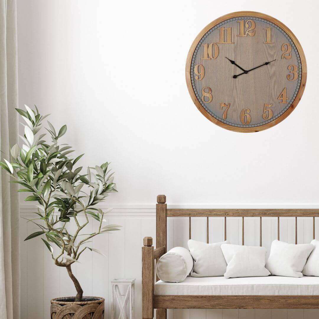 60cm Contemporary Grey Timber Wall Clock, Modern Style