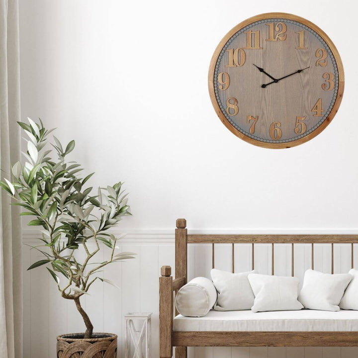 Contemporary Grey Timber Wall Clock 60cm Large, Modern Home Decor
