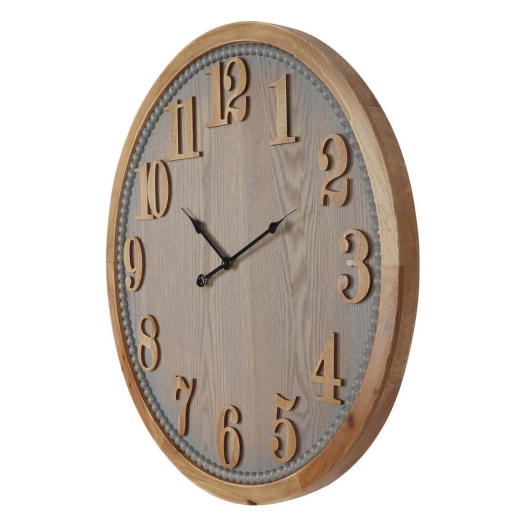 Contemporary Grey Timber Wall Clock 60cm Large, Modern Home Decor