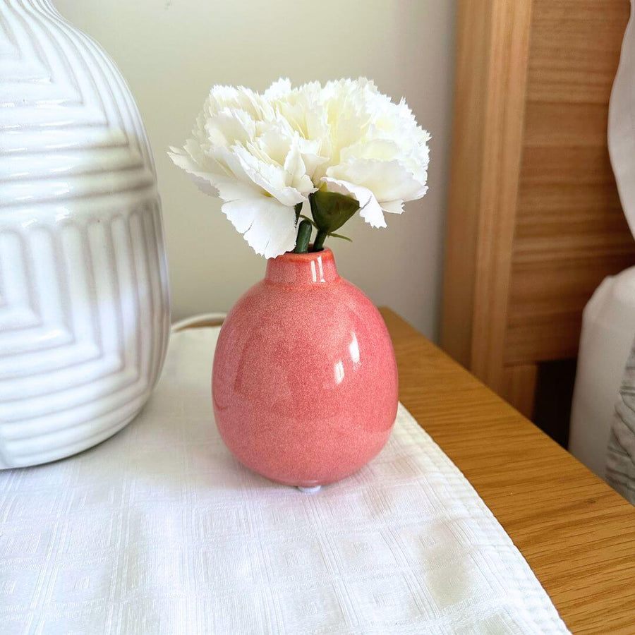 Nya Small Pink Ceramic Vase, 10cm Vintage Coastal Decor