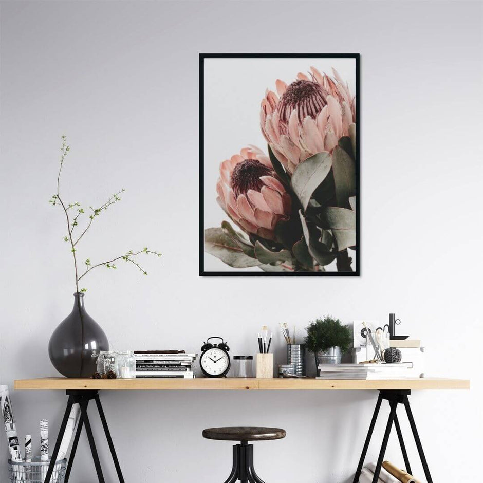 Peach Protea Floral B Wall Art Print, Australian Home Decor Ideas